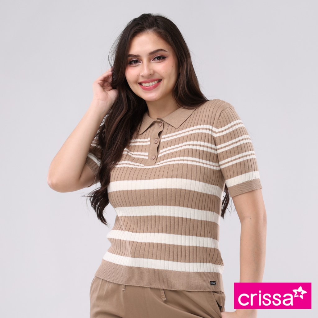 Crissa Knitted Stripes Short Sleeves Blouse CLT14-0137 [Tops for women ...