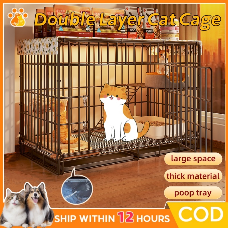 Collapsible Large Space Cat Cage With Poop Tray 2 Layer Cage Cat House ...