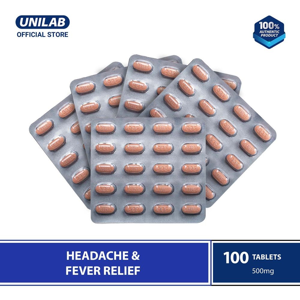 Unilab Biogesic 100 Tablets - 500mg Paracetamol for Quick Relief of ...