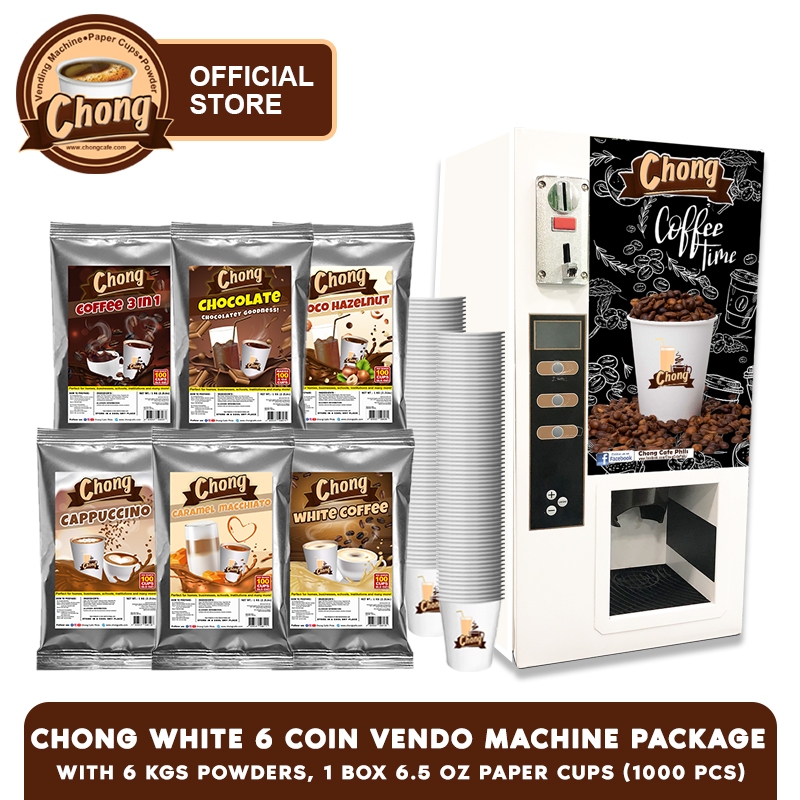 Chong Coffee 6-Coin Hot Beverage Vending Machine Bundle with Paper Cups ...