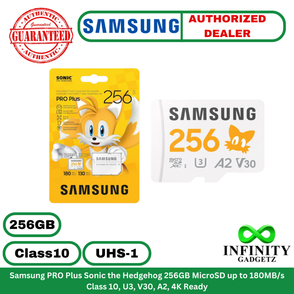 Samsung PRO Plus Sonic the Hedgehog 256GB MicroSD up to 180MB/s Class ...