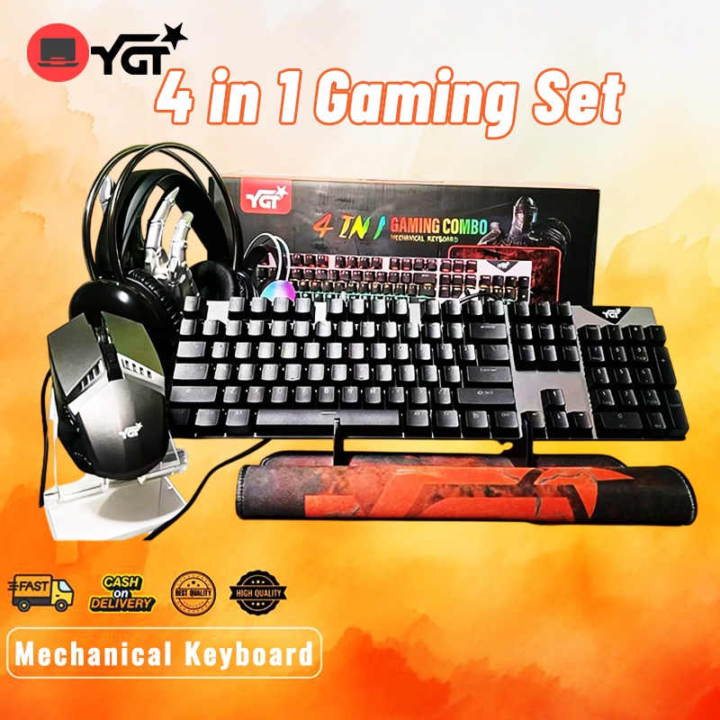 YGT CPB-07 4 in 1 Gaming Mechanical Keyboard Mouse Set With Headset ...