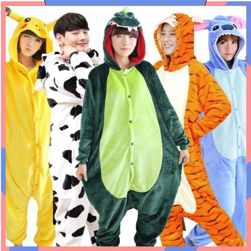 Kigurumi Dinosaur Stitch Pikachu Tiger Onesies Winter Anime Cartoon ...