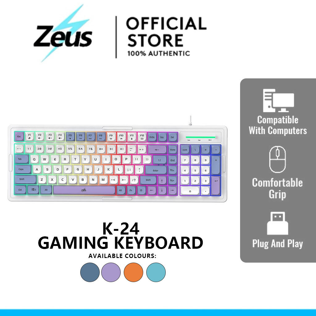 Zeus K-24 98 Key Gaming Keyboard USB Wired 96% Compact Rainbow Backlit ...