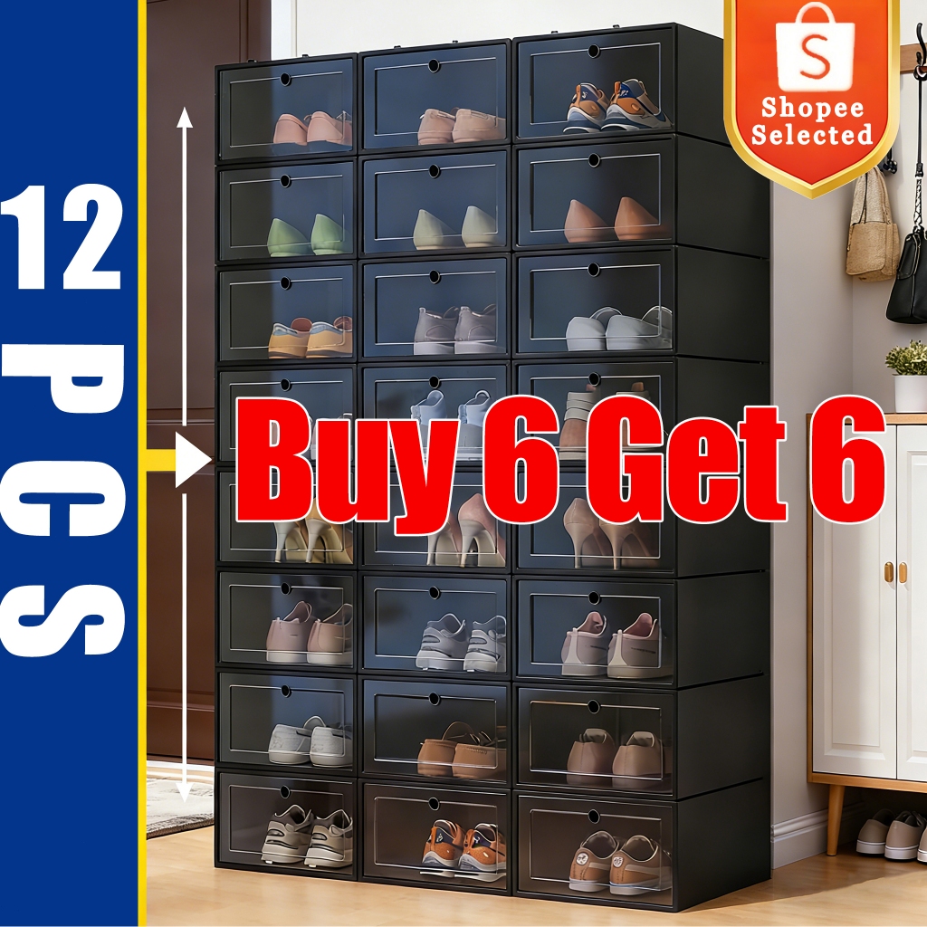 12PCS Big Size Shoe Organizer Box Hard Plastic Storage Foldable Drawer ...