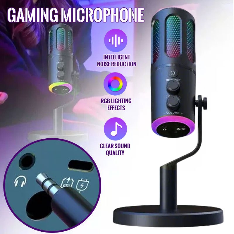 RGB Gaming Mic w/Stand USB Condenser Noise Canceling for Phone/PC ...