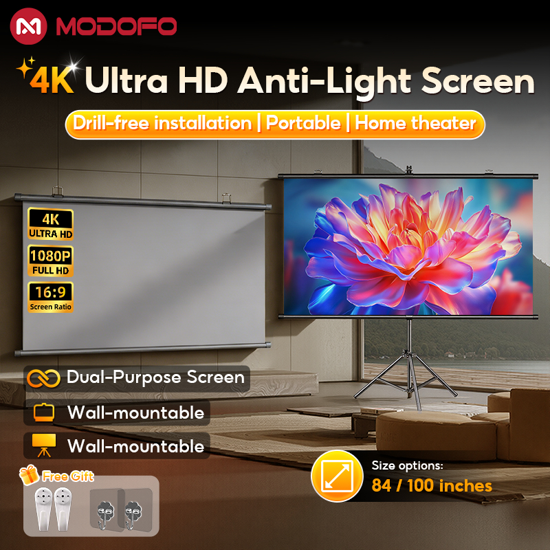 MODOFO Anti-light Projector Screen 84/100 Inch 16:9 Screen Pull Down ...