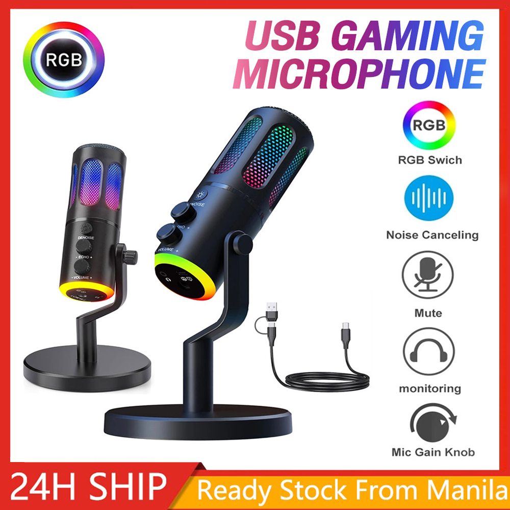 K18 USB Condenser Microphone RGB Gaming Mic Noise Canceling For Phone ...
