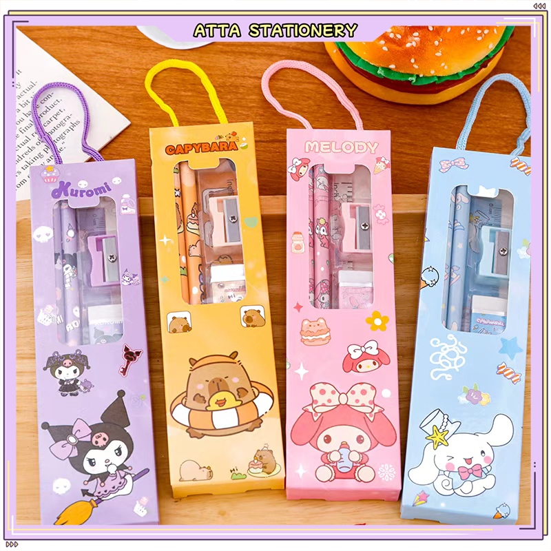 5in1 Cartoon Portable Pencil Set Student Gift Ruler Pencil Eraser ...