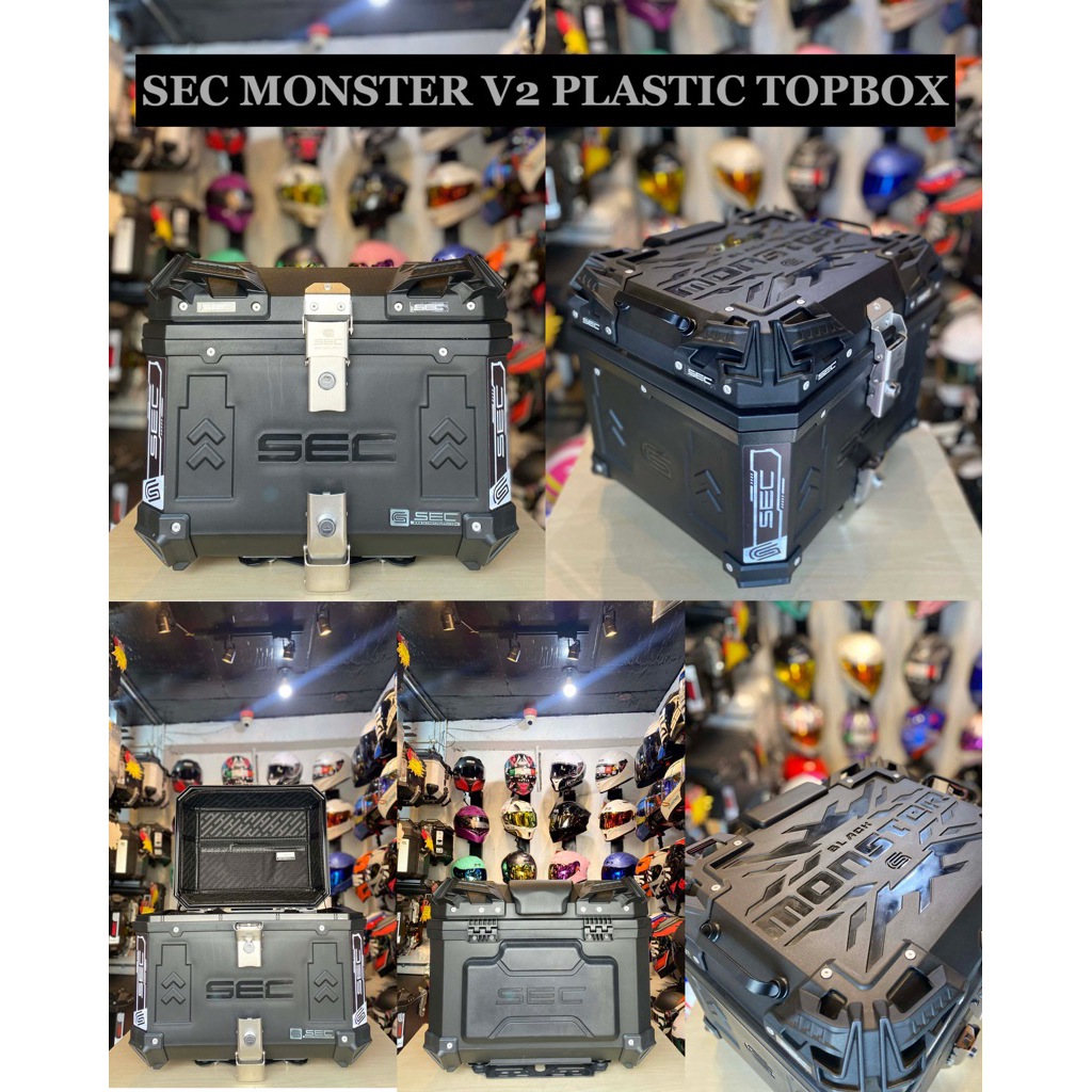 NEWEST! SEC 38L 45L Black Monster Ghost Hard Plastic Top Box Dual Lock ...