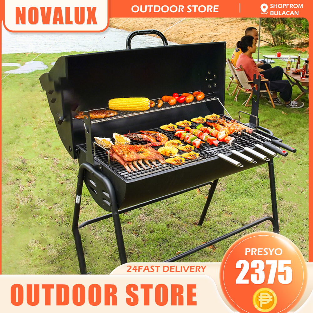 Outdoor Charcoal BBQ Grill with Cover - Portable, Rust-proof Barbecue ...