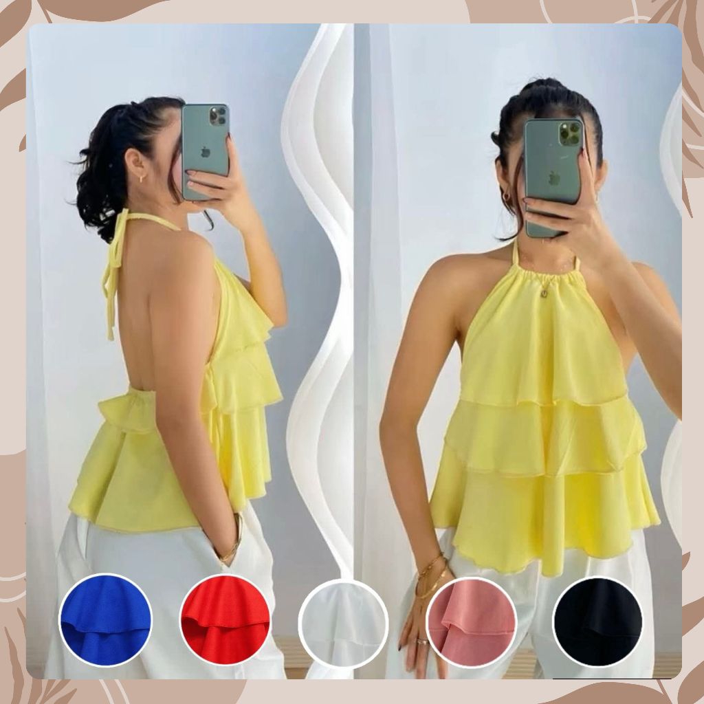 SANINA WOMENSWEAR • Layered Ladies Top Adjustable Strap Halter Blouse ...