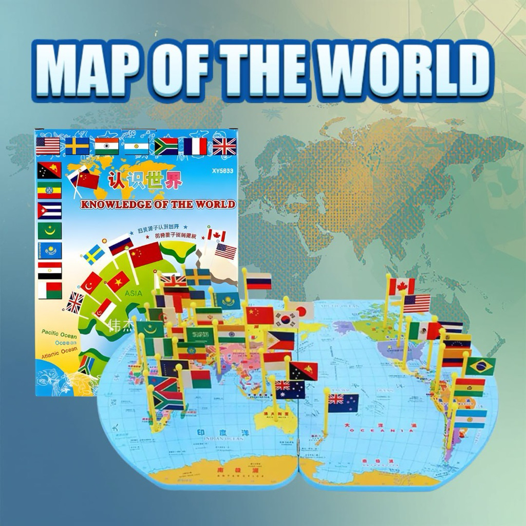 World of Map National Flag Wooden Educational toys Geography Countries ...