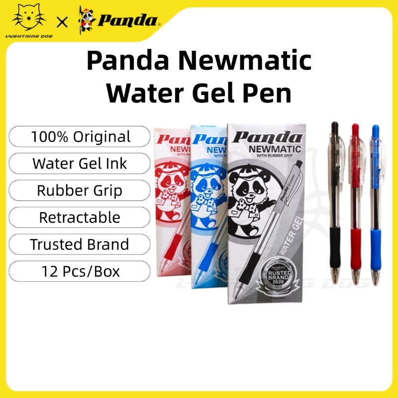 12pcs/box original PANDA NEWMATIC black with rubber grip water gel pen ...