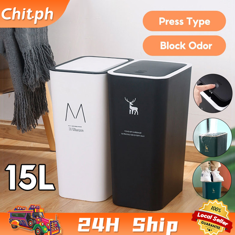 CHIT 15L Trash Bin Big Capacity Trashcan Pressed Type Trash Can With ...