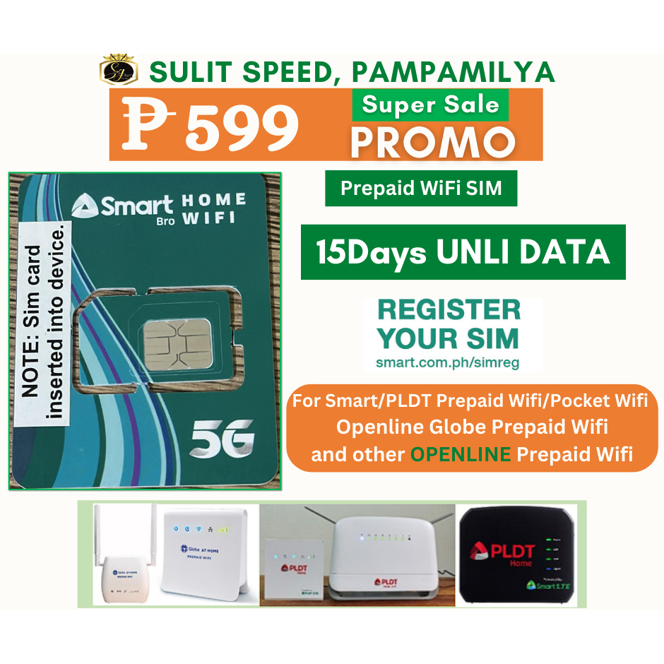 Smart Bro Home Prepaid Sim with 15Days/30Days UNLIDATA | Shopee Philippines