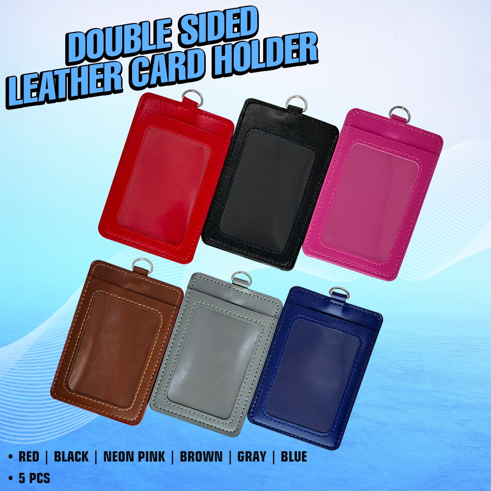 Double Sided Leather Id Card Holder Vertical Protector Case 5 Pcs ...