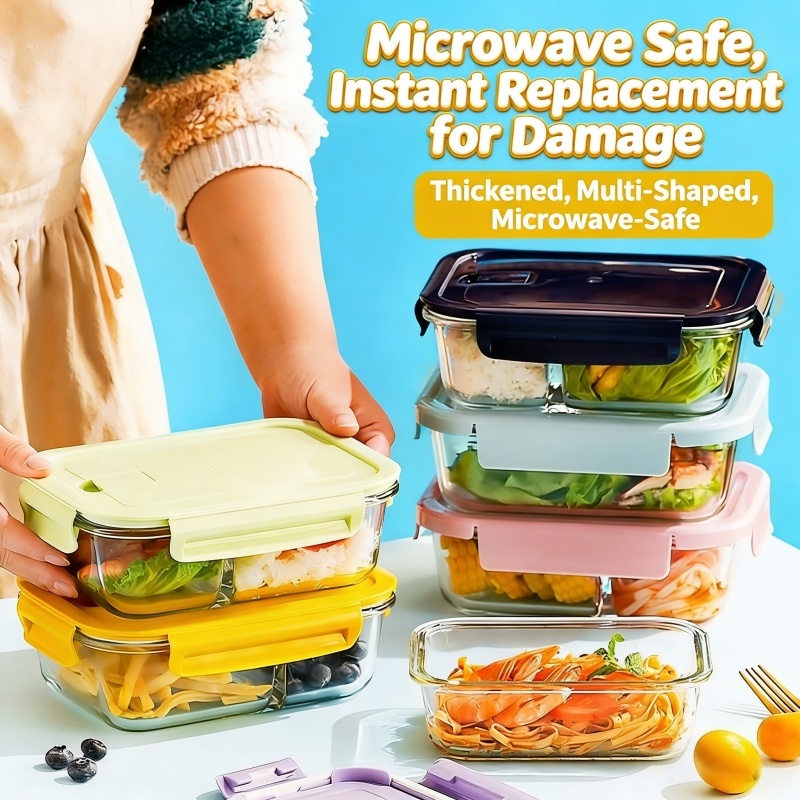 Glass Lunch Box Leak Proof Microwave Safe Lunch Bento Box With Lid 2/3 ...