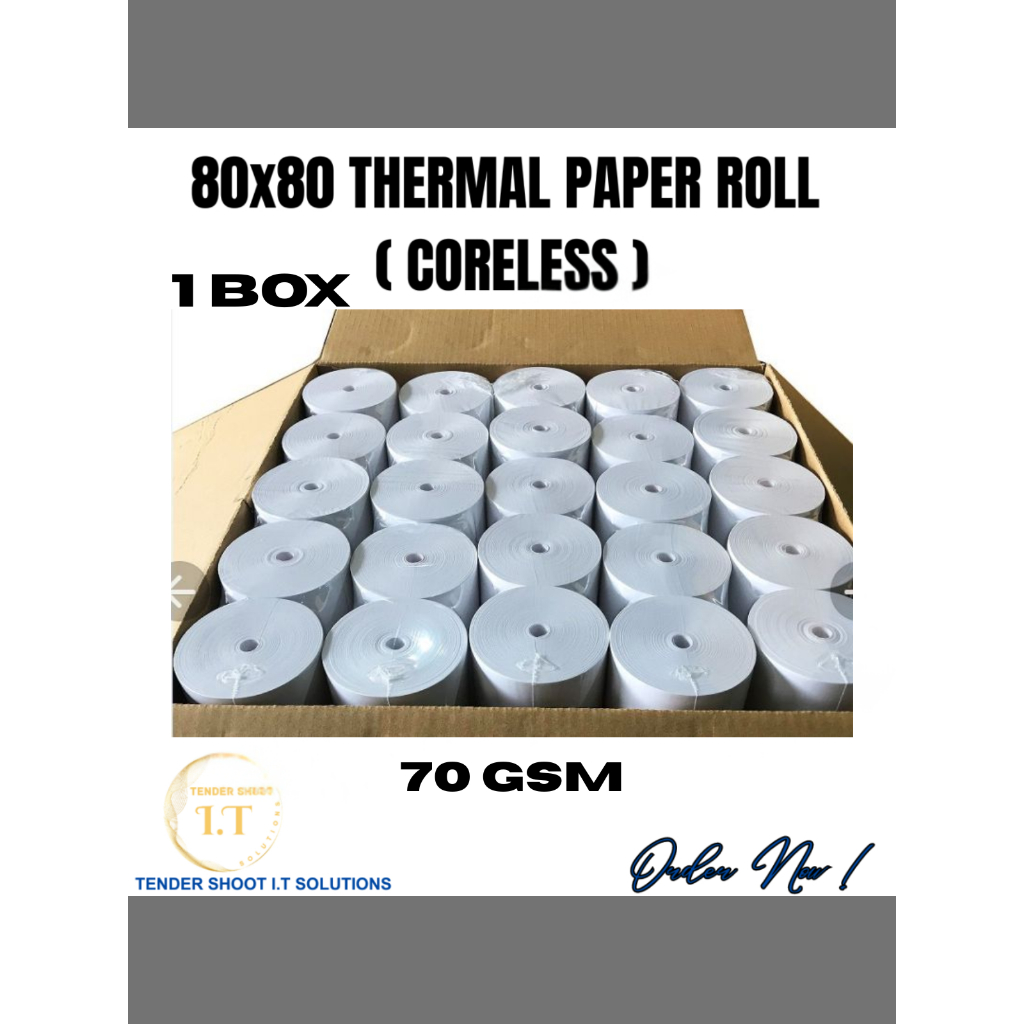 1 BOX (50 ROLLS) of Thermal Paper 80x80 or 80mm x 80mm 80 x 80 Coreless ...