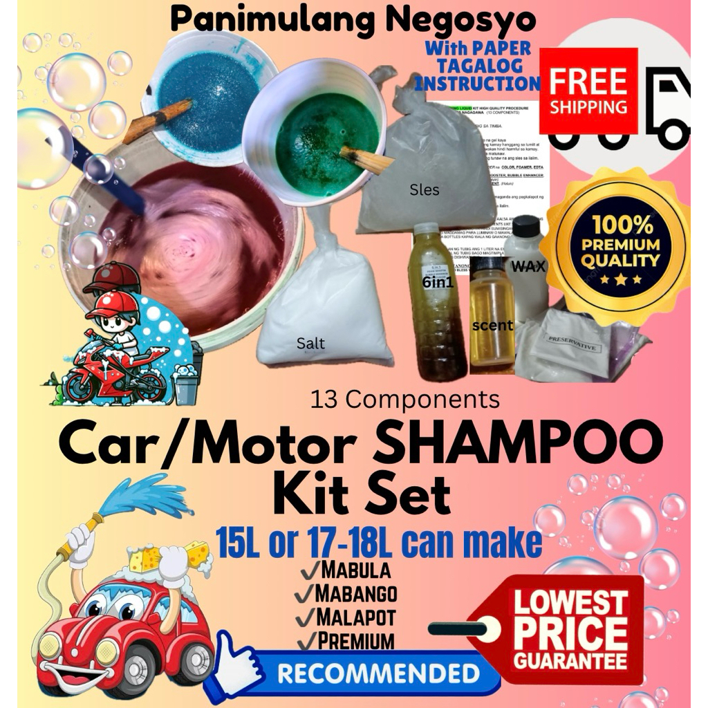 CAR & MOTOR Shampoo Kit w/ CARNAUBA WAX 15L or 17-18L Bottles nagagawa ...