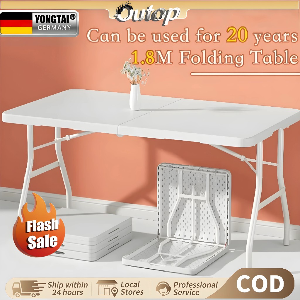 Folding table Outdoor 6FT long table portable white home desk Computer ...