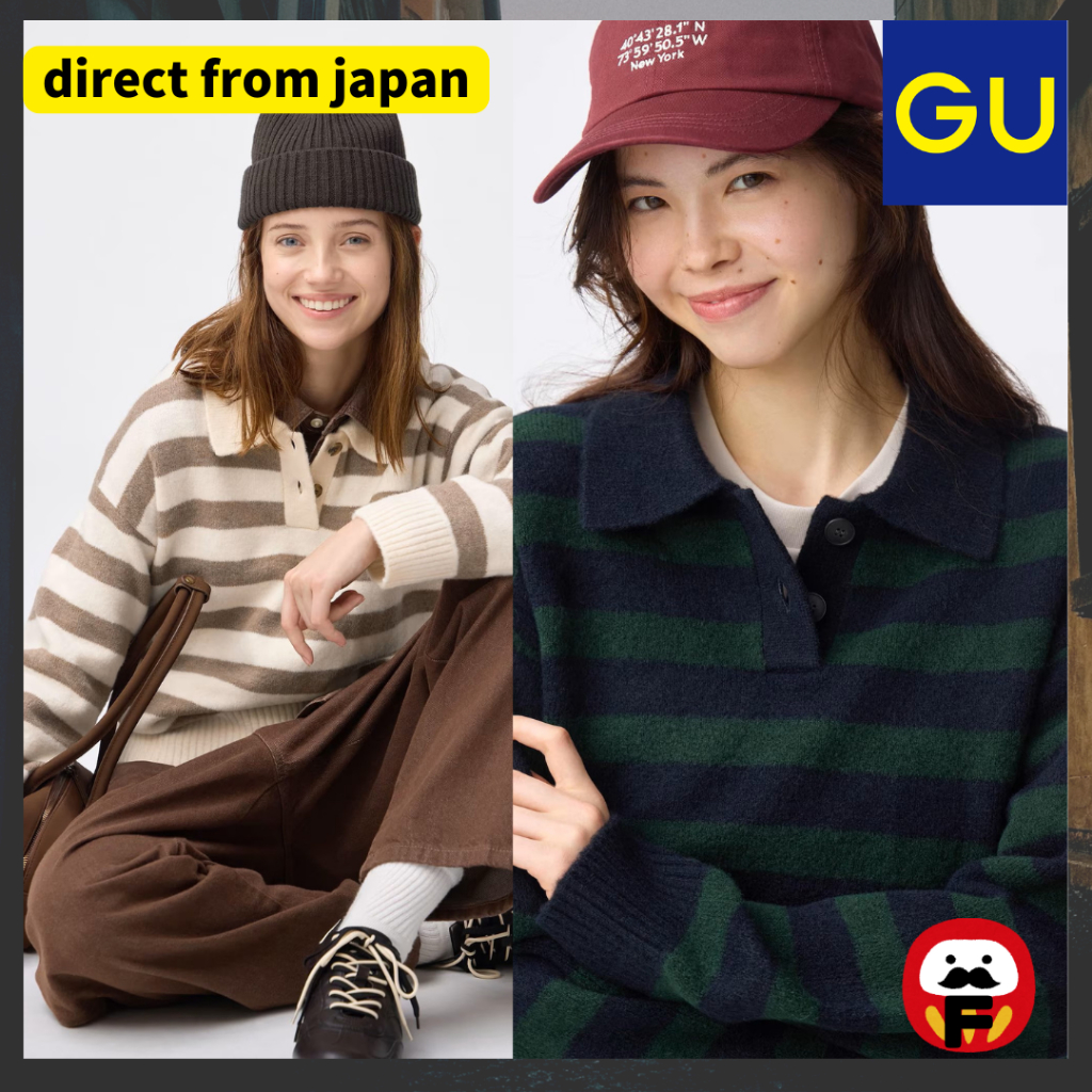 GU Puff knit striped polo shirt 2025AW【Direct From Japan】 | Shopee ...