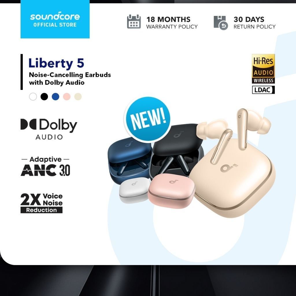 SOUNDCORE LIBERTY 5 Noise-Cancelling True Wireless Earbuds | Shopee ...