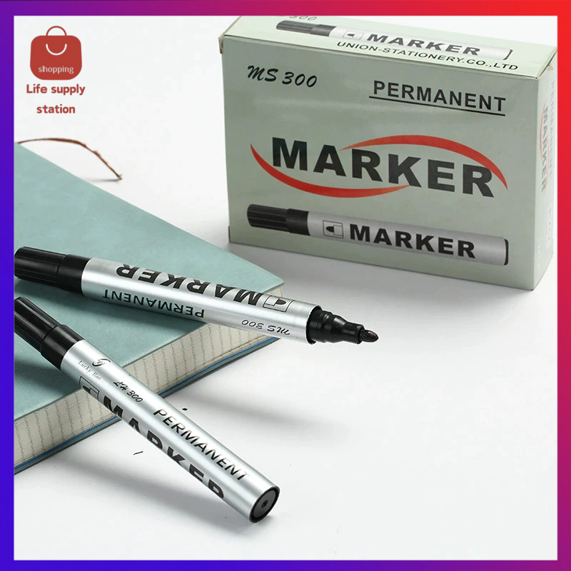 1Box MS300 Marker Black School Supplies Permanent Waterproof Color-Fast ...