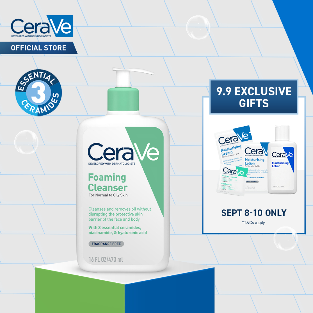 CeraVe Foaming Cleanser for Normal to Oily Skin (88ml/236ml/473ml ...