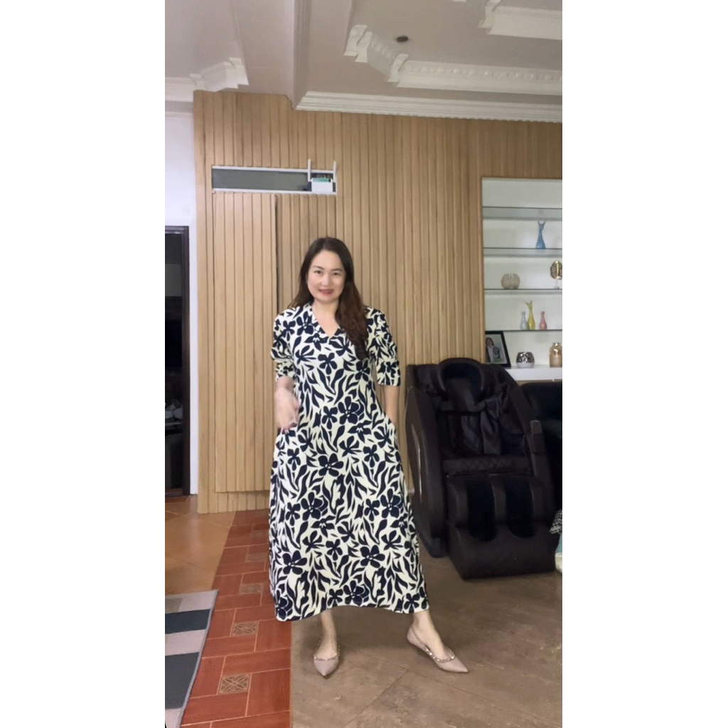 CHRISTINE maxi dress puff sleeves bark crepe fabric | Shopee Philippines