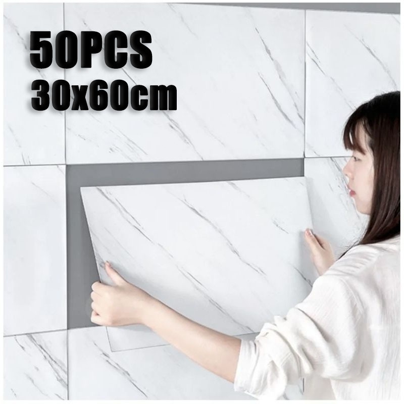 30×60CM 50PCS Marble Wallpaper adhesive Waterproof decor wall PVC ...