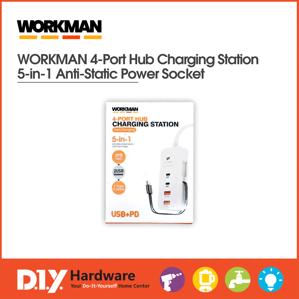 WORKMAN 4-Port Hub Charging Station – 5-in-1 Anti-Static Power Socket | Shopee Philippines