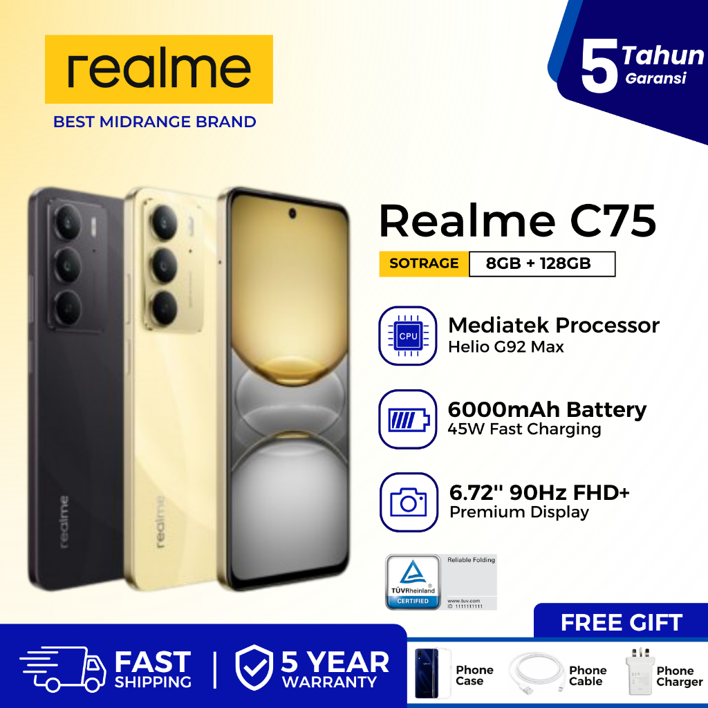 Realme C75 Smartphone | Mediatek Helio G92 Max | 6.72" IPS LCD Display ...