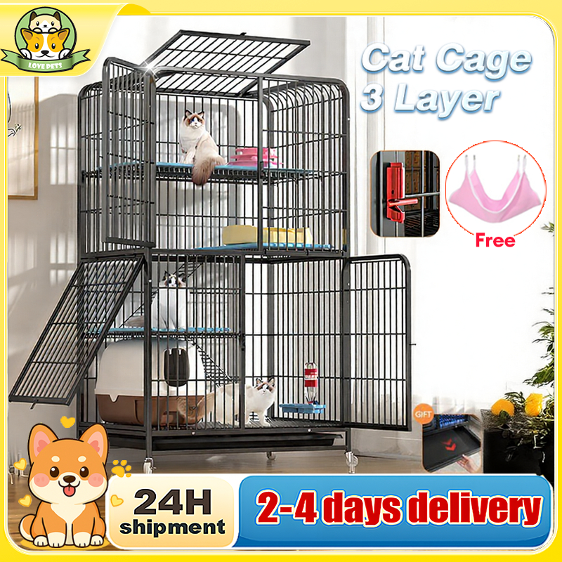 Cat Cage Heavy Duty with Wheels Portable Black Square Tube Pet Cage For ...