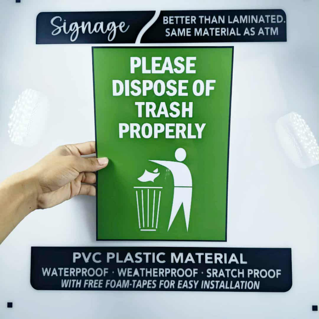 SIGNAGE - PLEASE DISPOSE OF TRASH PROPERLY - PVC PLASTIC MATERIAL ...