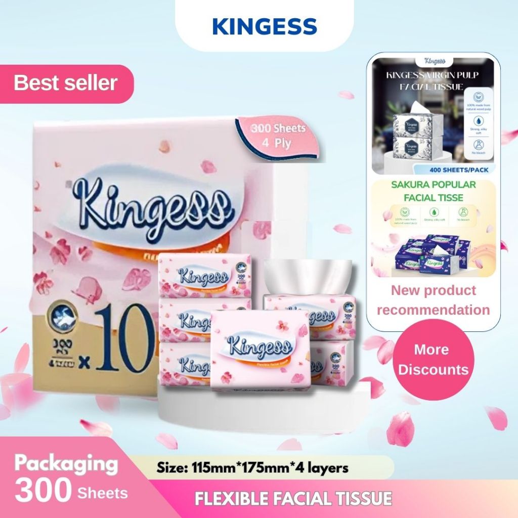 KINGESS Cherry blossom Tissue Paper Facial Tissue 4Ply 300Sheets ...