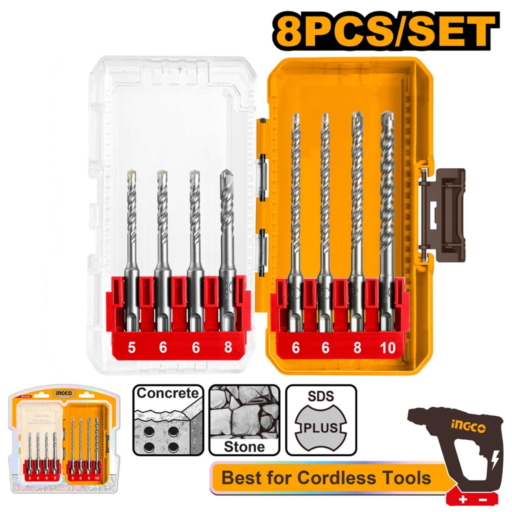 INGCO 8 Pcs SDS Plus Hammer Drill Bits Set for Concrete & Masonry AKDL11806 IHT | Shopee Philippines