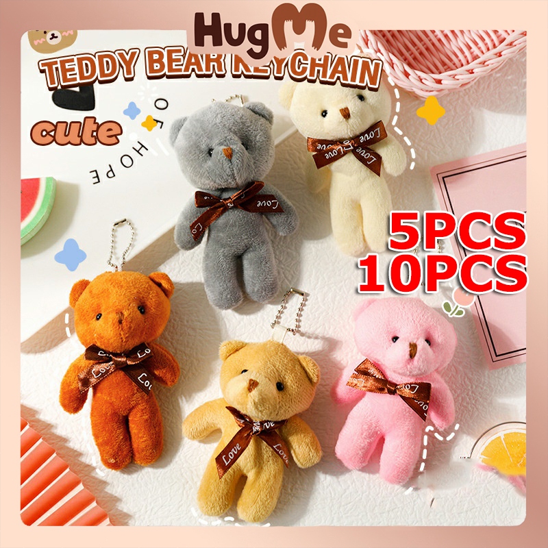 5/10Pcs Cute Bow 4.7inch Mini Teddy Keychain Bear Ribbon Stuffed Animal ...