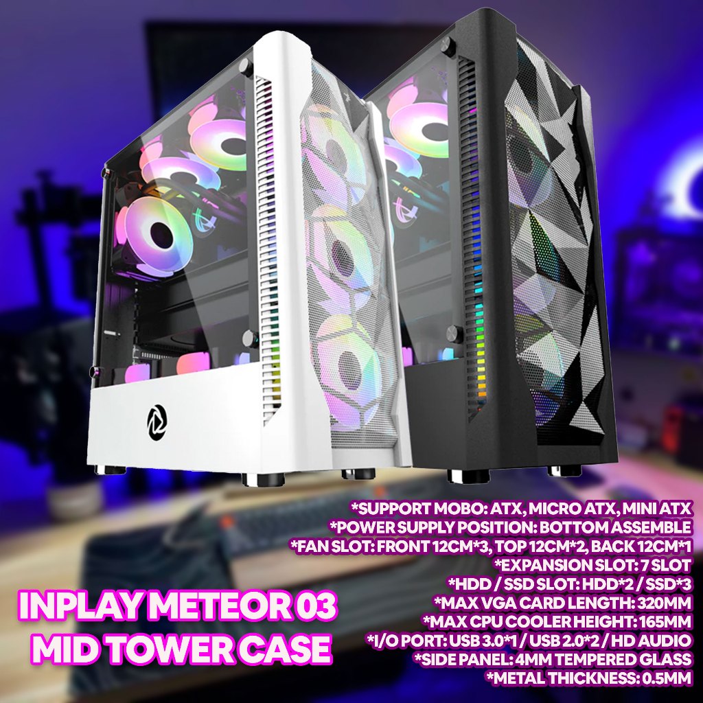 InPlay Meteor 03 /01 White Mid Tower Gaming Case PC CASE Desktop ...