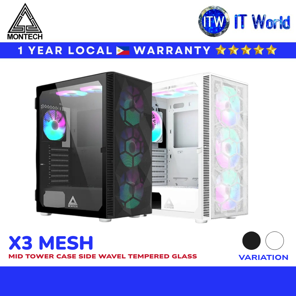 Montech X3 Mesh RGB Fans Side Swivel Mid-Tower Tempered Glass PC Case ...