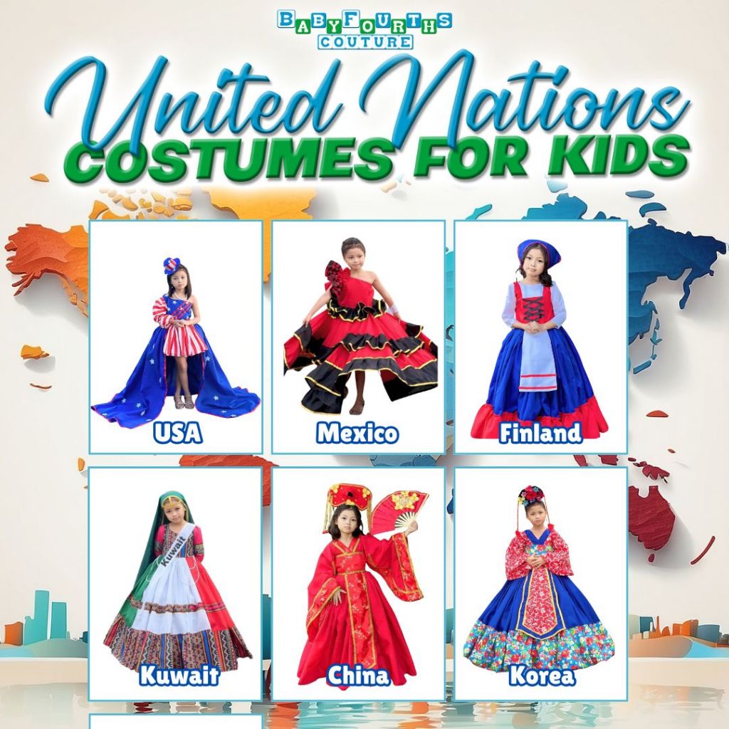 2 United Nation Gown Dress USA Mexico Korea Finland China National ...
