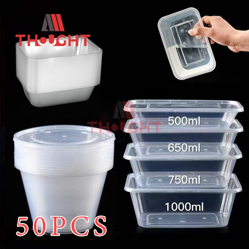 50PCS Microwaveable Food Container Rectangle/Round Disposable Food ...