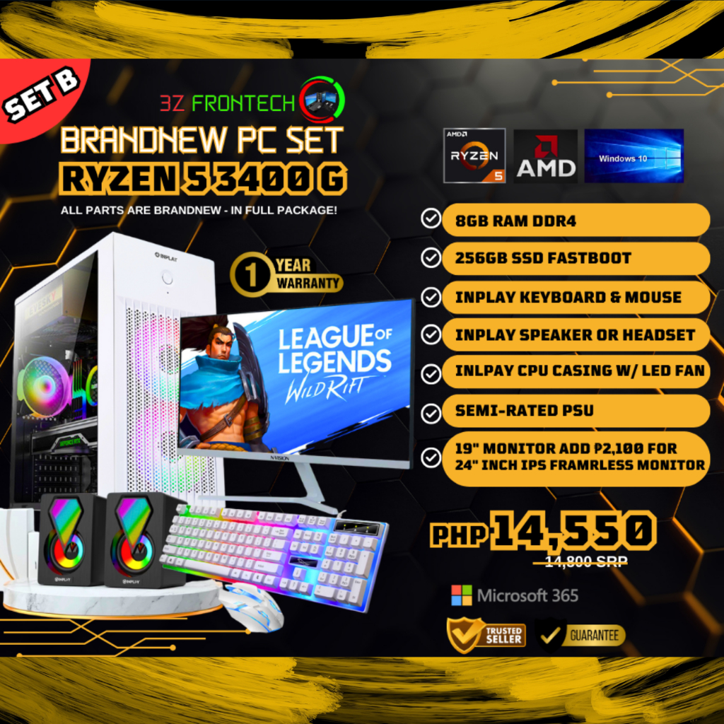 RYZEN 5 3400 G Computer Set / 8GB RAM DDR4 256GB SSD / Full Set ...
