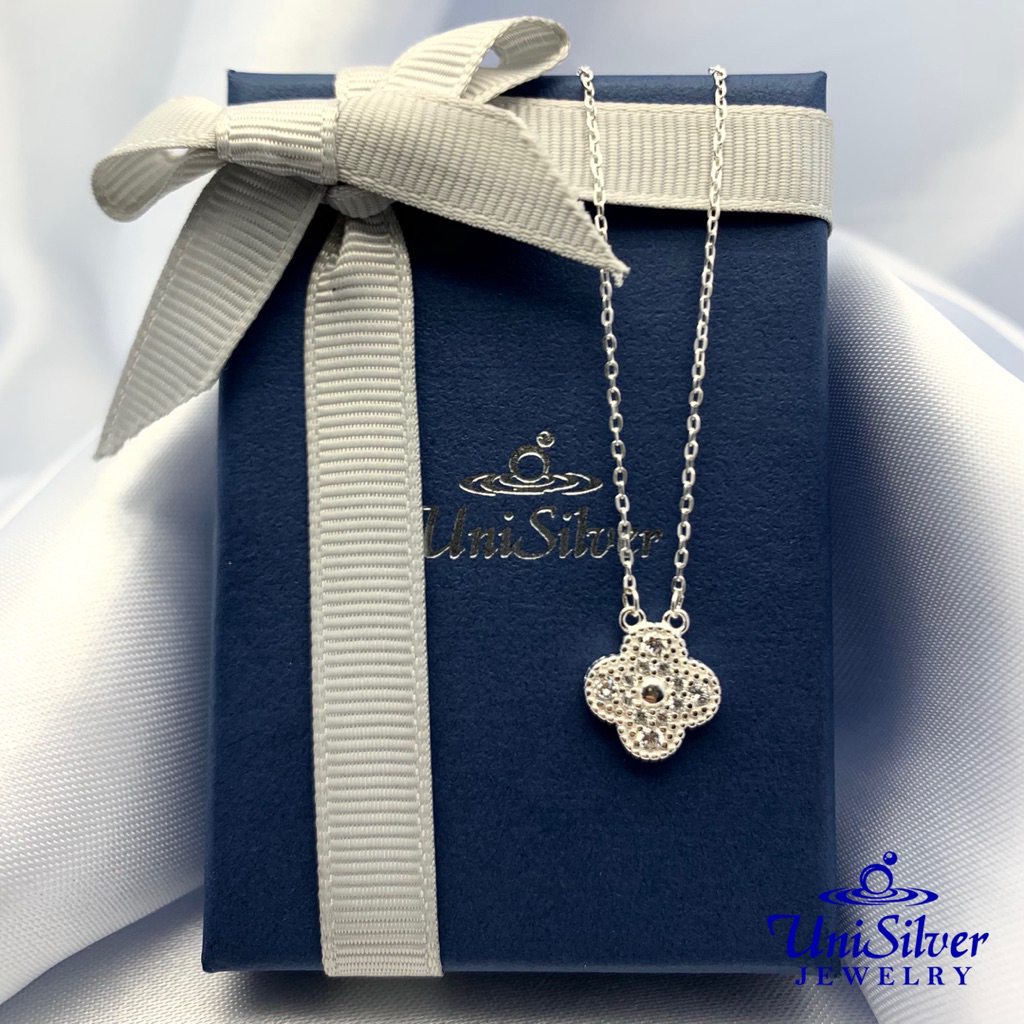 Unisilver 925 Sterling Silver CZ Good Luck Charm Pendant Necklace ...