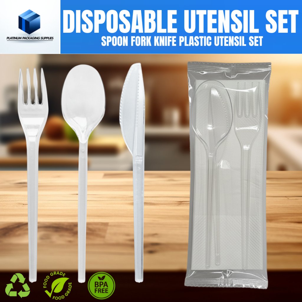 Disposable Plastic Cutlery Set Spoon Fork Spork Knife Tissue Set Take ...