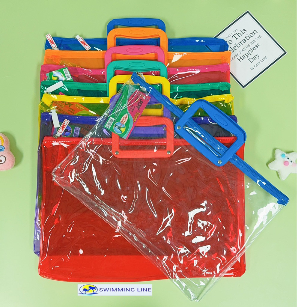 Plastic Envelope W/ Handle JOY Long Expandable Zipper Clear Colored ...