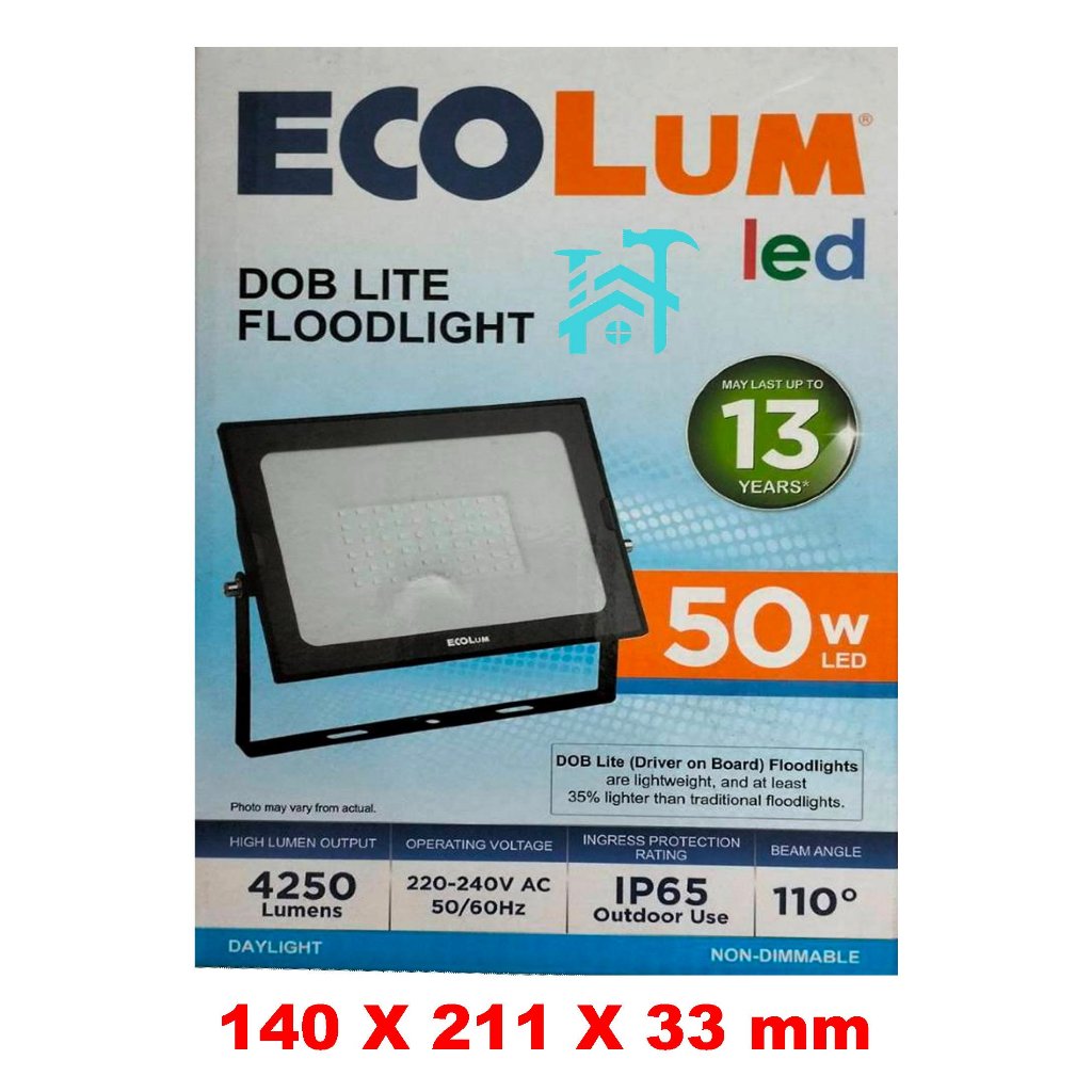 ECOLUM DOB LED FLOODLIGHT 50W IP-65 WEATHERPROOF (NOT SOLAR) 140 X 211 ...