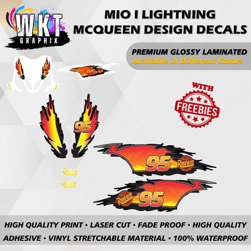 YAMAHA MIO I LIGHTNING MCQUEEN DESIGN DECALS (WATERPROOF, LAMINATED ...