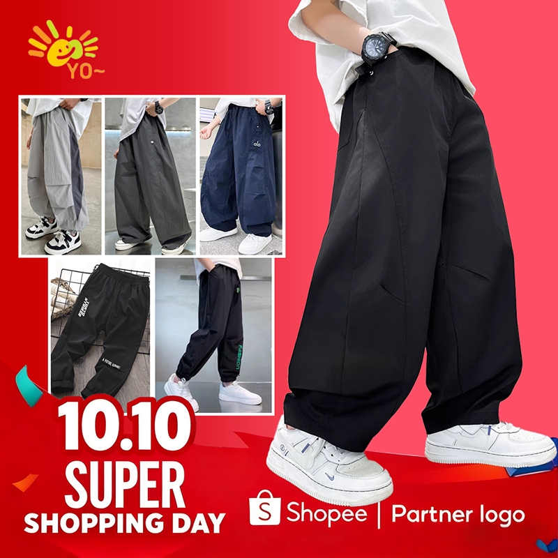 Baggy Pants For Kids Boys Solid Color Wide Leg Teenagers Street Style ...