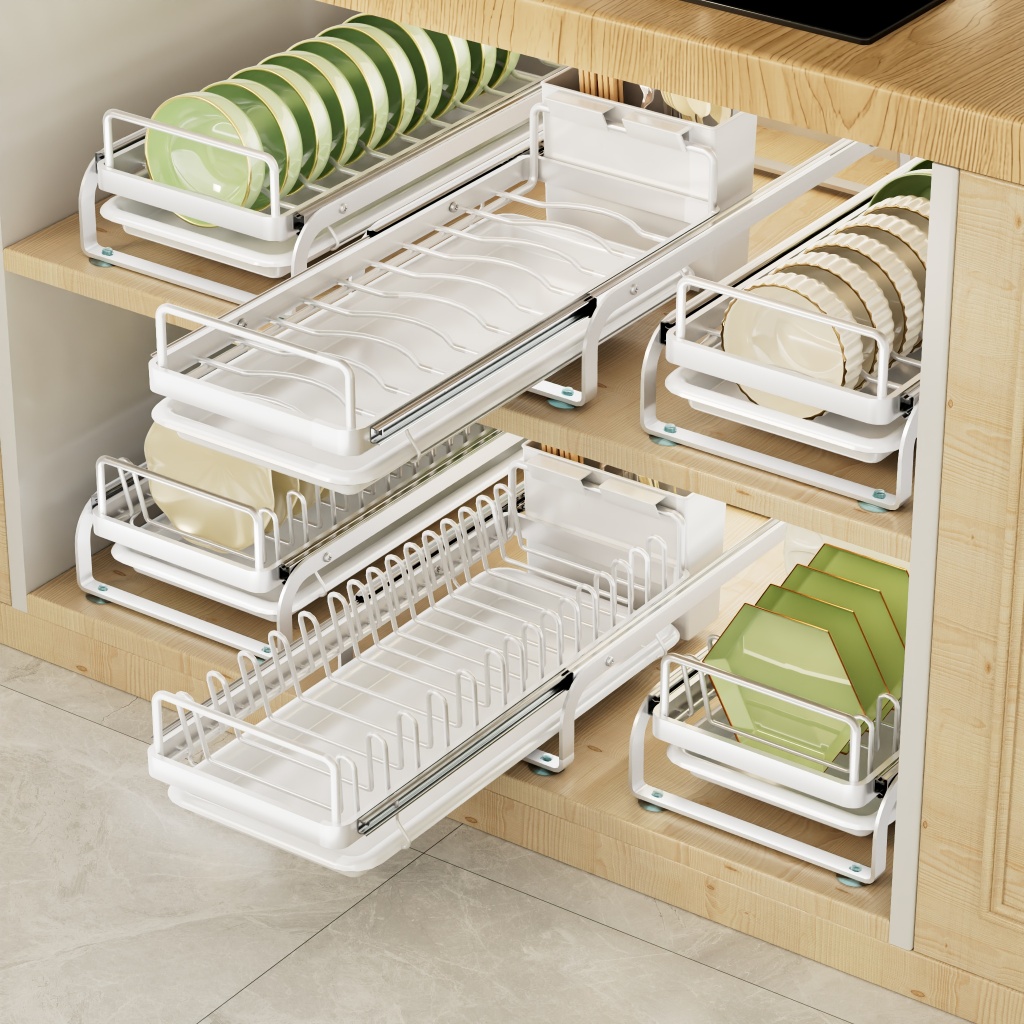 Cabinet Pull Out Dish Rack Kitchen Slide Single Row Drainer Drawer Dish ...